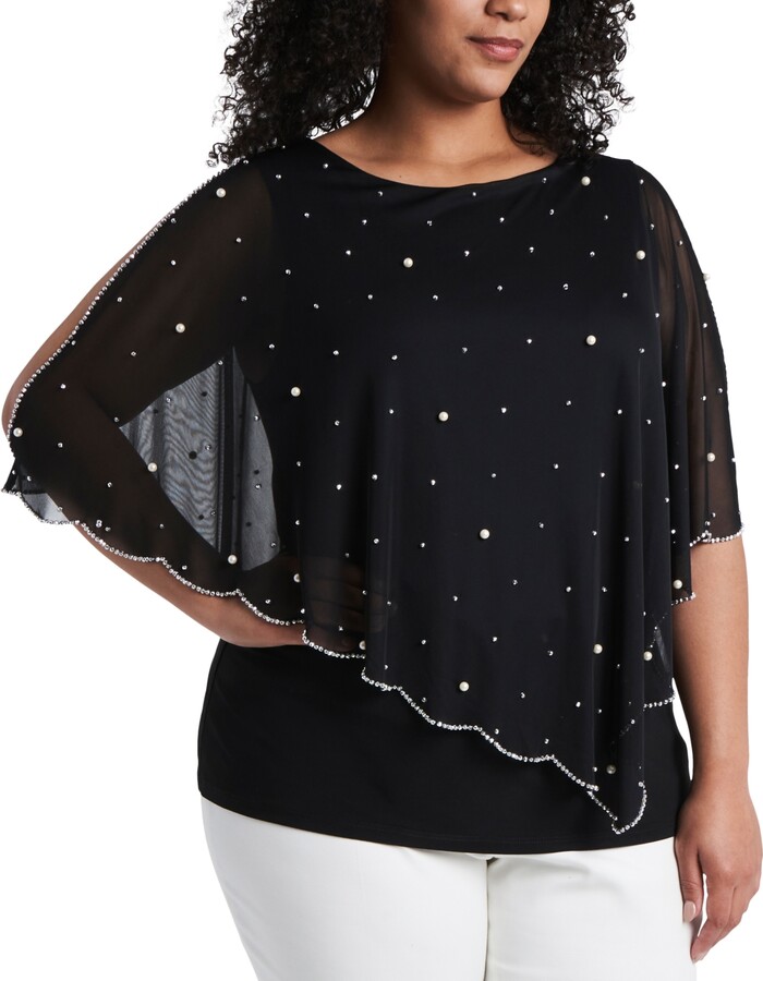 MSK Plus Size Beaded Overlay Top - ShopStyle
