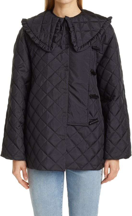 Ganni Quilted Recycled Ripstop Jacket with Removable Ruffle Collar ...