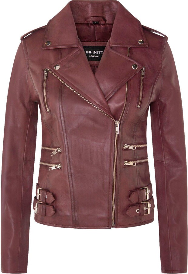 Infinity Leather Leather Brando Biker Jacket-Loddon - Red - ShopStyle