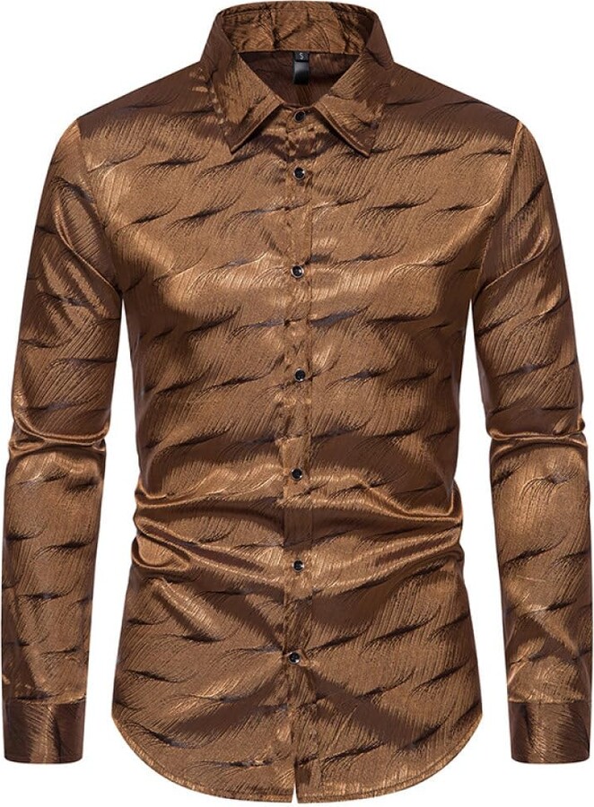 GSAEIMCT Silk Satin Jacquard Shirt for Men - Luxury Shiny Gold Dress ...