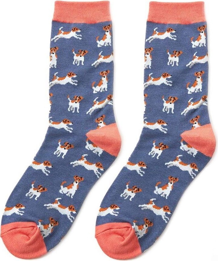 LilyRosa Women's Jack Russell Dog Design Socks Navy Blue Size: 4-7 ...