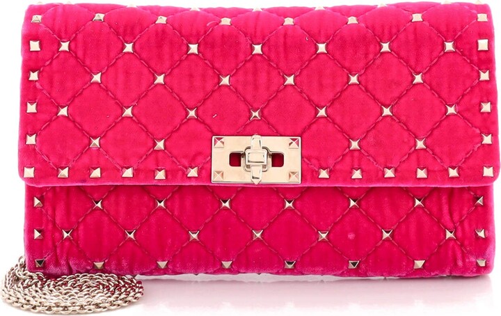 Valentino Garavani Rockstud Spike Wallet on Chain Quilted Velvet Small ...