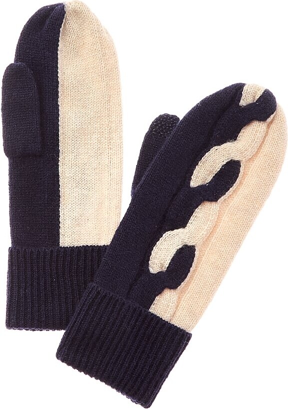 Hannah Rose Bi-Color Cable Cashmere Mittens - ShopStyle Gloves
