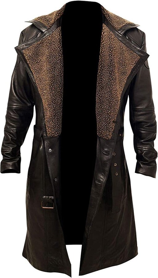 Moizzy Men's Belted German Military WW2 Brown Real Lambskin Leather ...