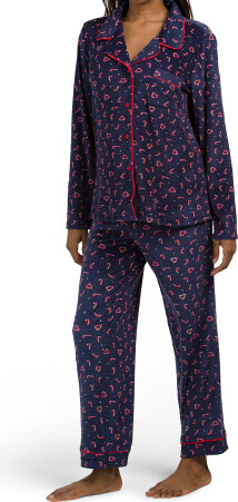 TJMAXX Candy Cane Heart Notch Velour Pajama Set For Women - ShopStyle