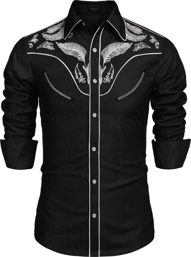 COOFANDY Men's Western Embroidered Shirts Cowboy Casual Shirt Button Down Shirts - ShopStyle