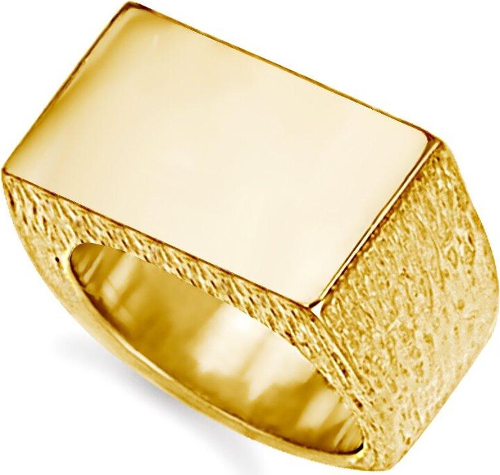 Jewelco London 9ct Gold Engravable Barked Initial Blank Plate Signet ...