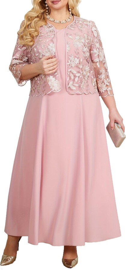 renvena Women 2-Piece Set Formal Dress with Jacket Wedding Guest Dress ...