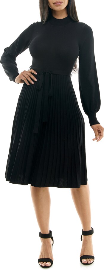 Nina Leonard Tie Waist Fit & Flare Sweater Dress - ShopStyle