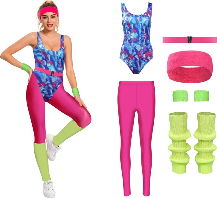 COREWO 80s Workout Costumes for Women Aerobics Costume Leotard Yoga ...