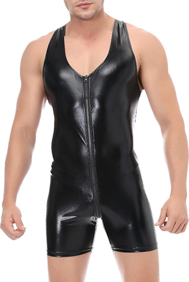 Bauzuoyo Men's Jumpsuit Patent Leather PVC Jumpsuit with Long Zip Sexy ...