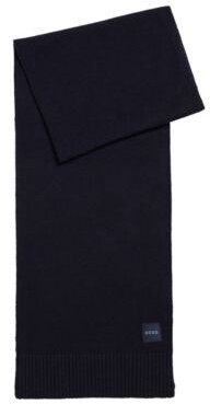 HUGO BOSS Knitted scarf with woven logo badge and ribbed trims ...