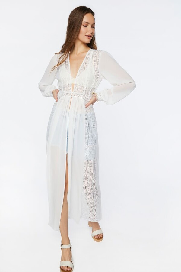Forever 21 Sheer Lace Duster Jacket - ShopStyle