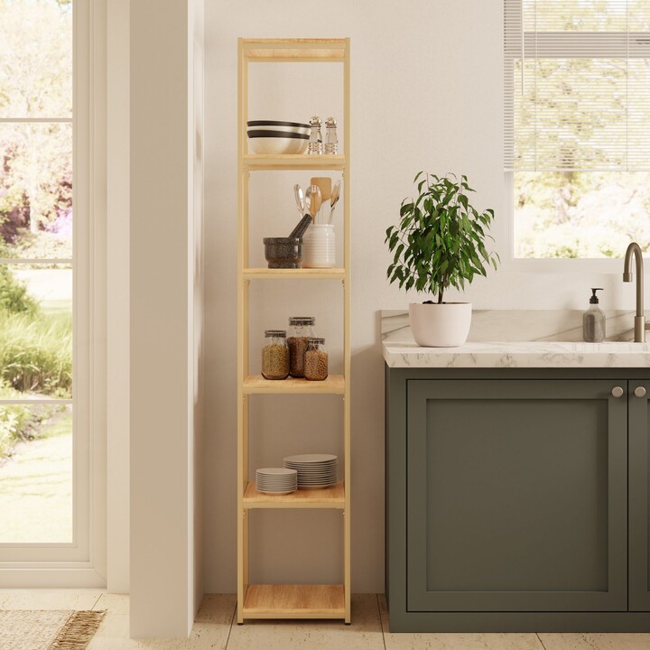 Dunelm Modular Gold & Light Oak 6 Shelf Tall Shelving Unit ...