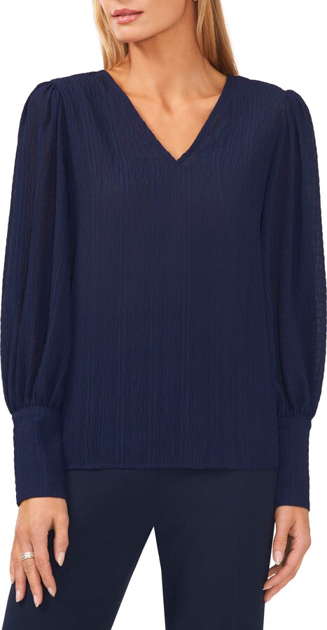 Halogen Textured Puff Shoulder Blouse - ShopStyle Long Sleeve Tops
