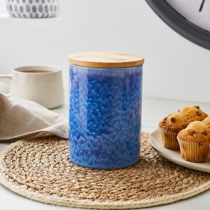 Dunelm Reactive Glaze Effect Stoneware Kitchen Canister Blue ...
