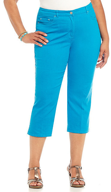 Ruby Rd. Plus Classic Flat-Front Comfort-Waist Colored Denim Capri ...