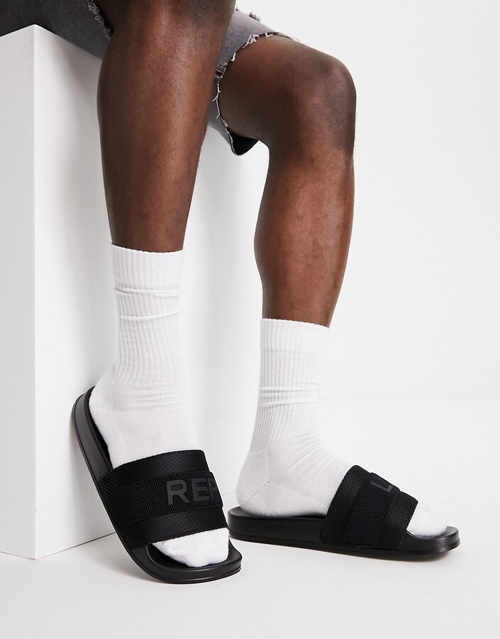 Replay logo slider in black - ShopStyle Sandals & Slides