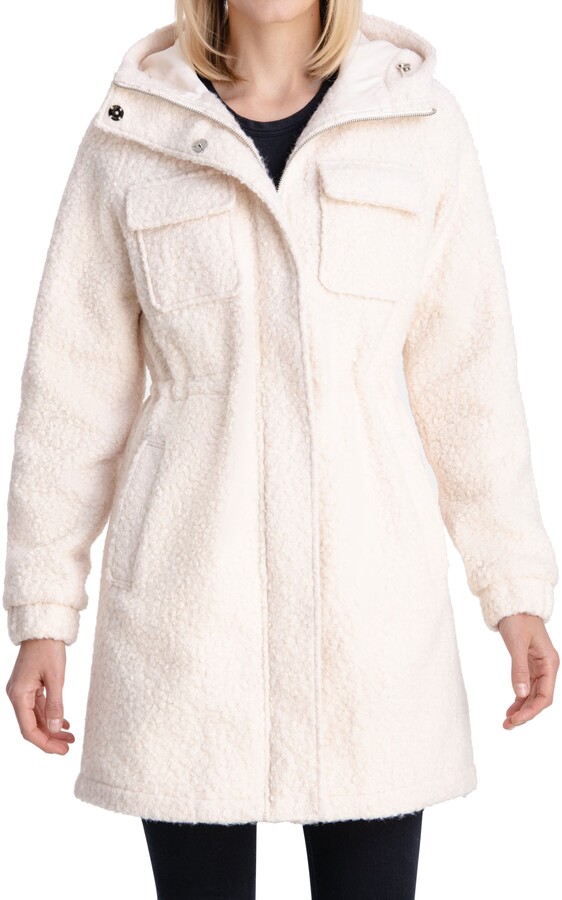 BCBGeneration Hooded Cinched Waist Boucle Fleece Jacket - ShopStyle