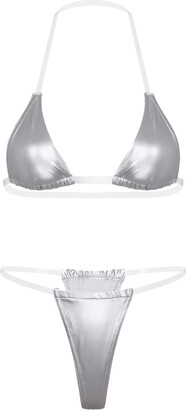 CHICTRY Womens Sexy Transparent Strap Micro Bikini Set Bra Top Thong ...