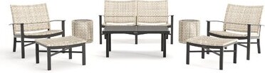 Winston Jasper Loveseat, Lounge Chair and Drum Stool/Side Table 8 Piece ...