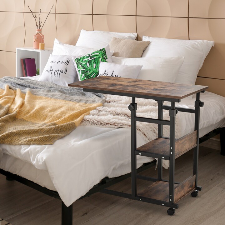 HOMCOM Industrial C-Shaped Mobile Rolling Sofa Side Table with 3-Tier ...