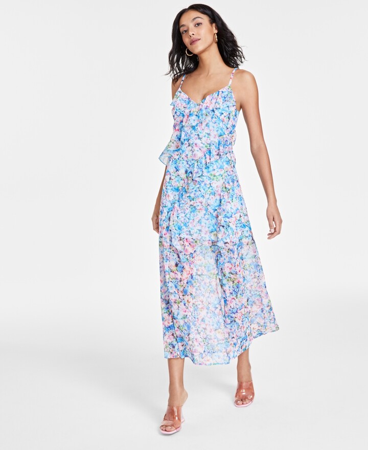 Bar III Petite Floral-Print Ruffled Maxi Dress, Created for Macy's ...