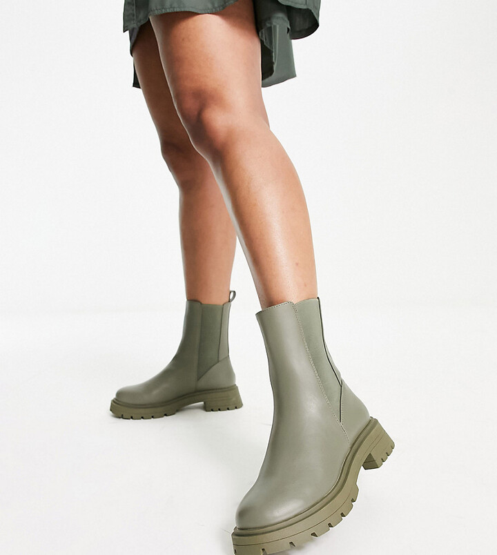 ASOS DESIGN Wide Fit Alfie chunky Chelsea boots in khaki - ShopStyle