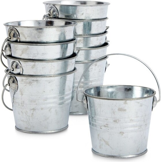 Juvale 10 Pack Small Metal Buckets for Party Favors, Tiny Galvanized ...
