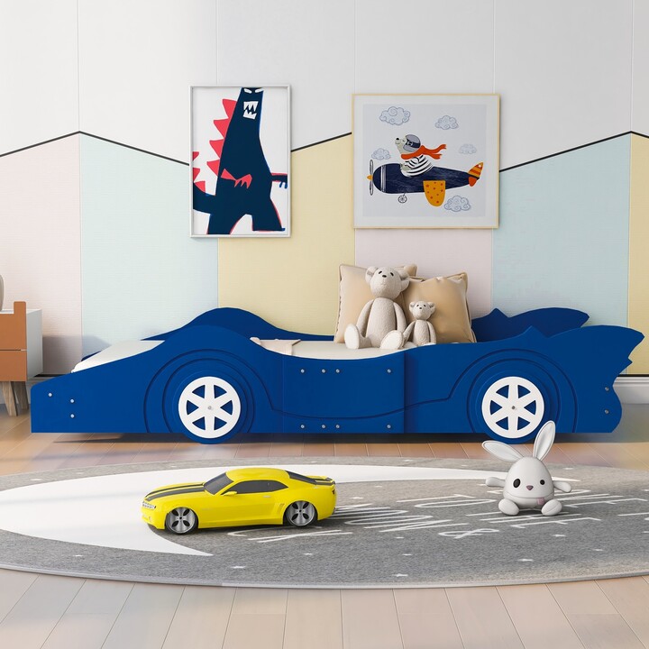 GREATPLANINC Twin Race Car-Shaped Platform Bed Wood Floor Bed with ...