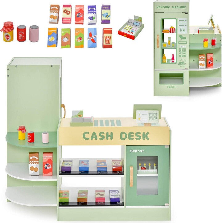 Gymax Wooden Supermarket Play Toy Set Kids Grocery Store Playset w ...