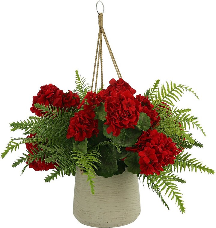 Creative Displays Red Geranium And Fern Floral Arrangement in A Hanging ...