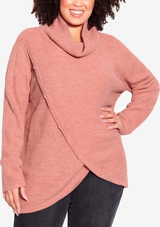 Avenue Plus Size Cowl Button Sweater - ShopStyle