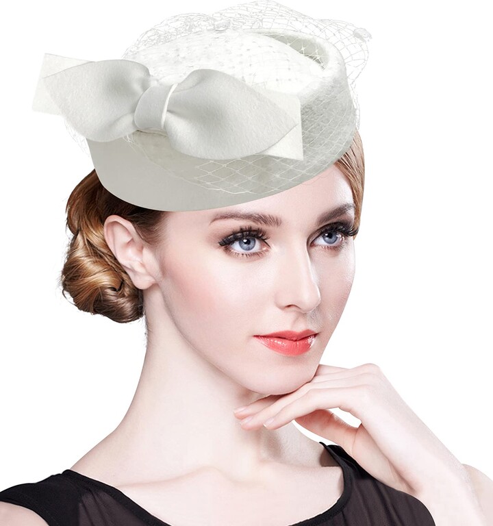 Z&X 's Wool Fascinator Winter British Retro Pillbox Hat Wool Felt ...
