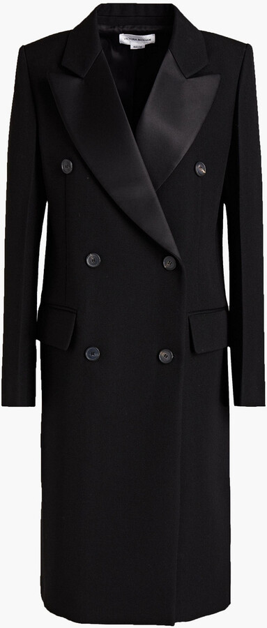 Victoria Beckham Double-breasted satin-trimmed wool-twill coat - ShopStyle