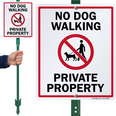 SmartSign No Dog Walking Private Property Sign and Stake Kit ...