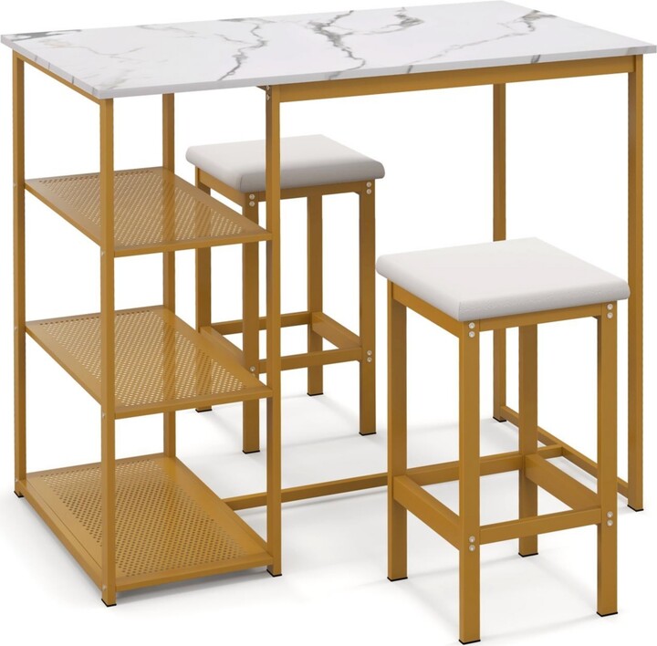 Sugift 3 Pieces Gold Bar Table Set for 2 with 3-Tier Storage Shelves ...