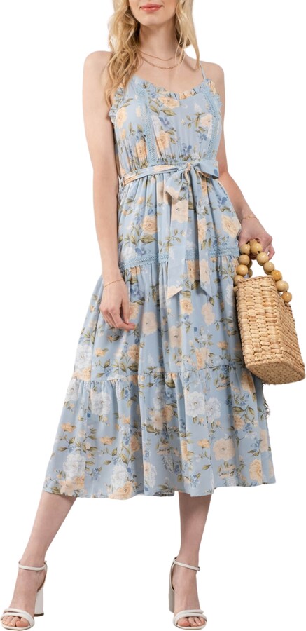 Blu Pepper Floral Print Tiered Midi Dress - ShopStyle