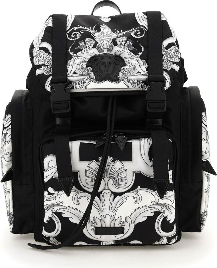 Versace silver baroque print nylon medusa backpack - ShopStyle