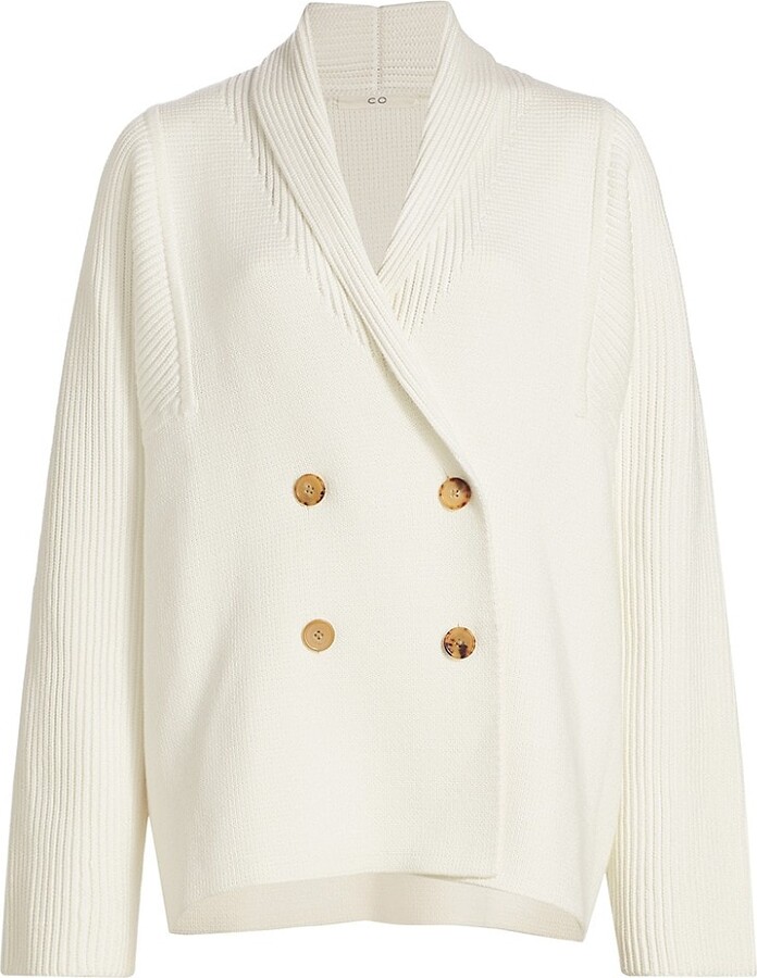 Co Women's Double-Breasted Cotton-Blend Cardigan - White - Size Large ...