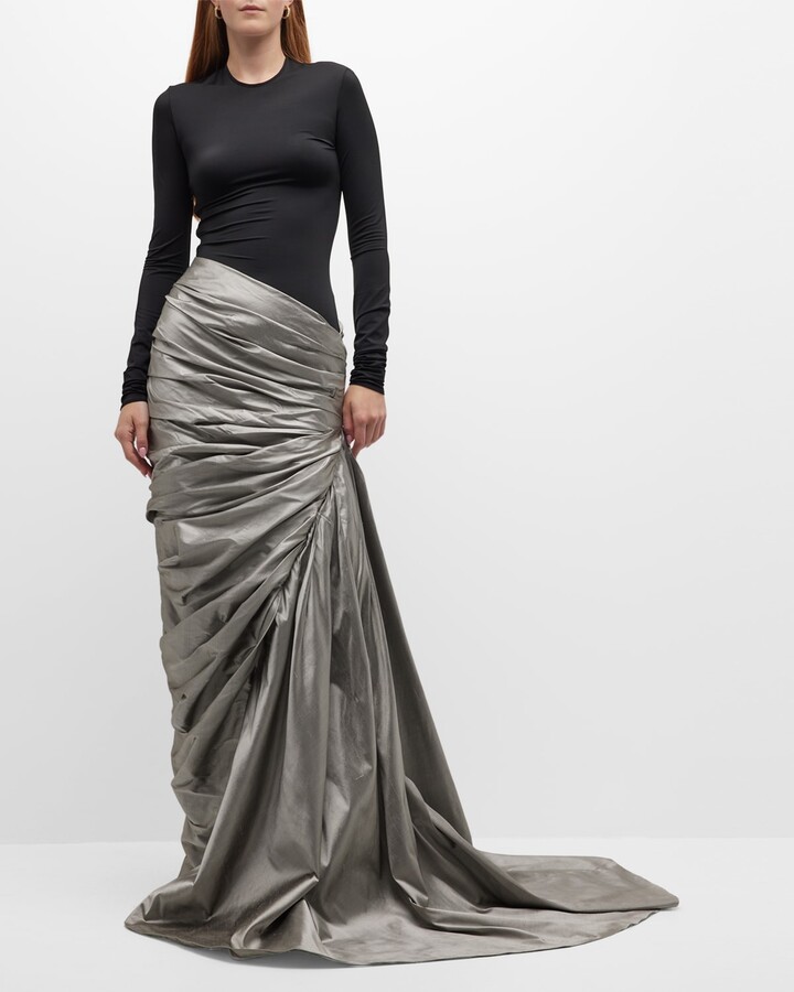 Rasario Metallic Silk Bi-Flex Side-Train Gown - ShopStyle Evening Dresses