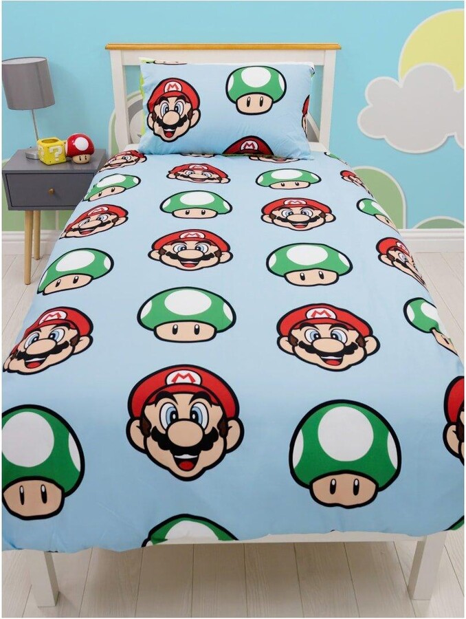 Super Mario Gaming Single Reversible Duvet Cover and Pillowcase Bedding ...