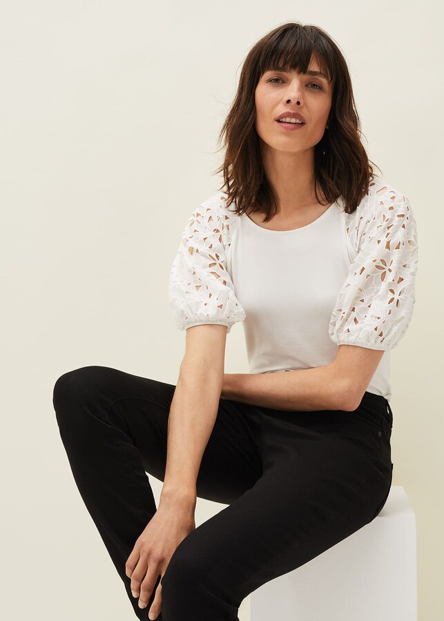 Phase Eight Elise Cutwork Detail Puff Sleeve Jersey Top - ShopStyle