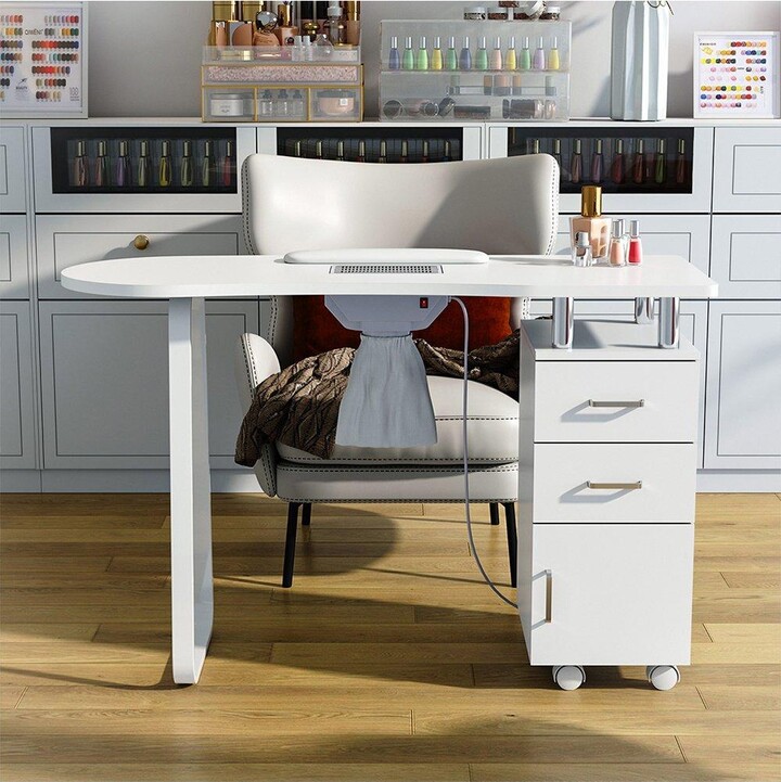 Living and Home 120cm White Wooden Two Drawers Storage Manicure Table ...