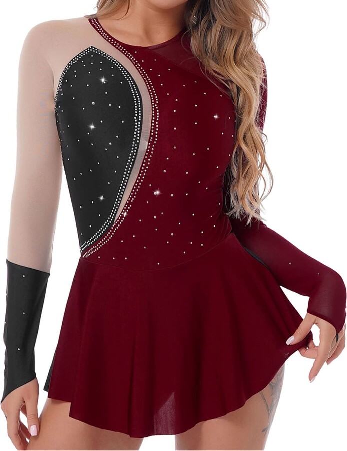 TiaoBug Women Glitter Rhinestone Lyrical Ballet Dance Costume Long ...