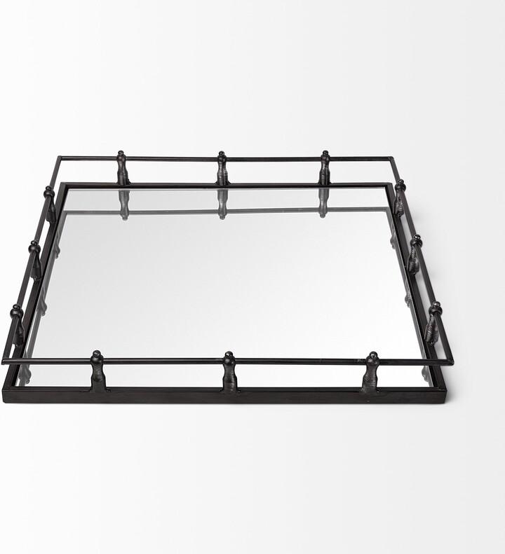 Homezia Natural Finish Metal With Mirrored Glass Bottom And Railing ...