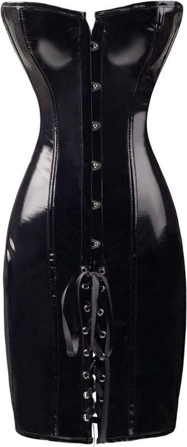 E-Girl Women Retro Lace up Corset PVC G-String Top Corset Plastic Boned ...