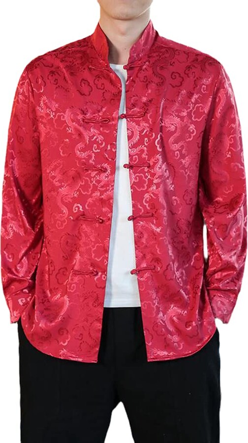 MAFSMJP Men White Satin Mandarin Collar Silk Shirts Collar Chinese ...