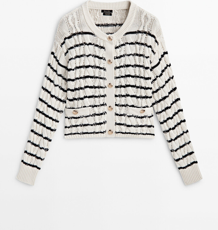 Massimo Dutti Striped Cable-Knit Cardigan - ShopStyle