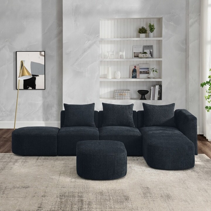 IGEMAN Modular Upholstered L-Shape Sectional Sofa, Loop Yarn Fabric ...